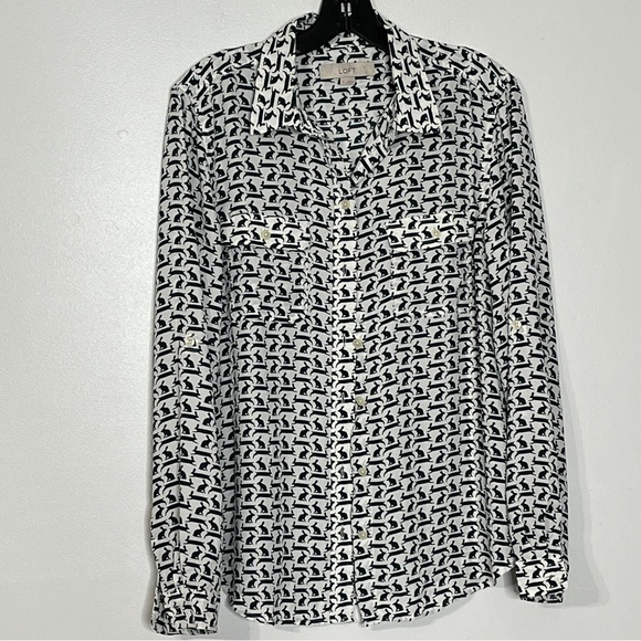 LOFT | Tops | Loft Quirky Bunny Green White Long Sleeve Blouse | Poshmark